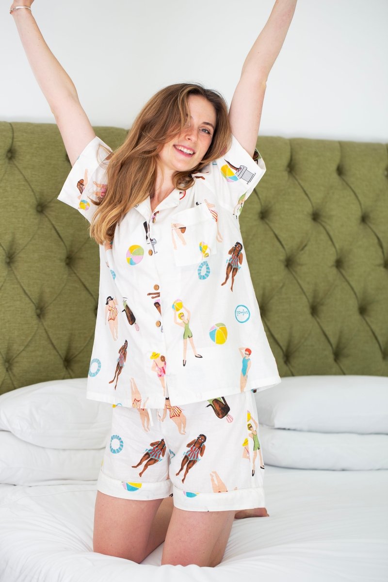 Tailored Shorty Pyjamas - Beach White/Blue – Gawjus